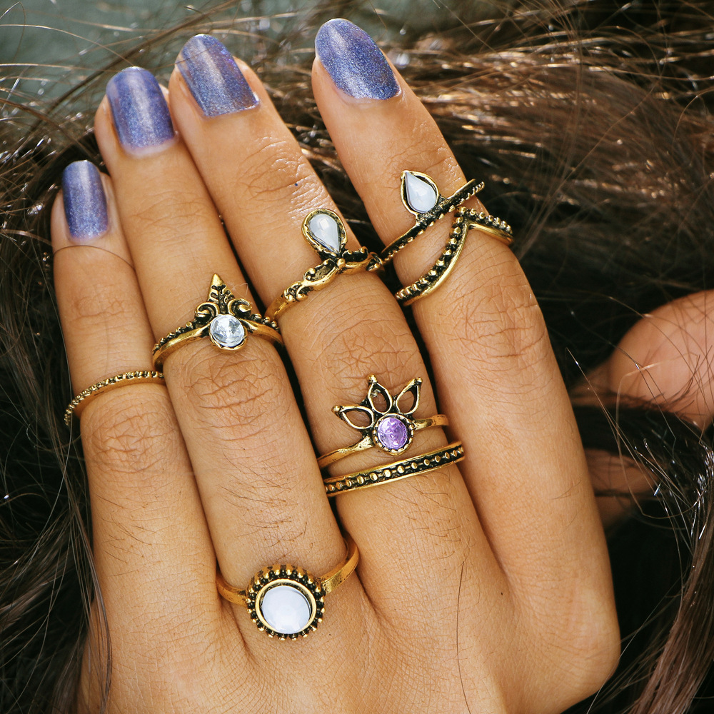 Retro Ring,gemstone Diamond Ring,geometry Ring Set Eight Piece Suit ...