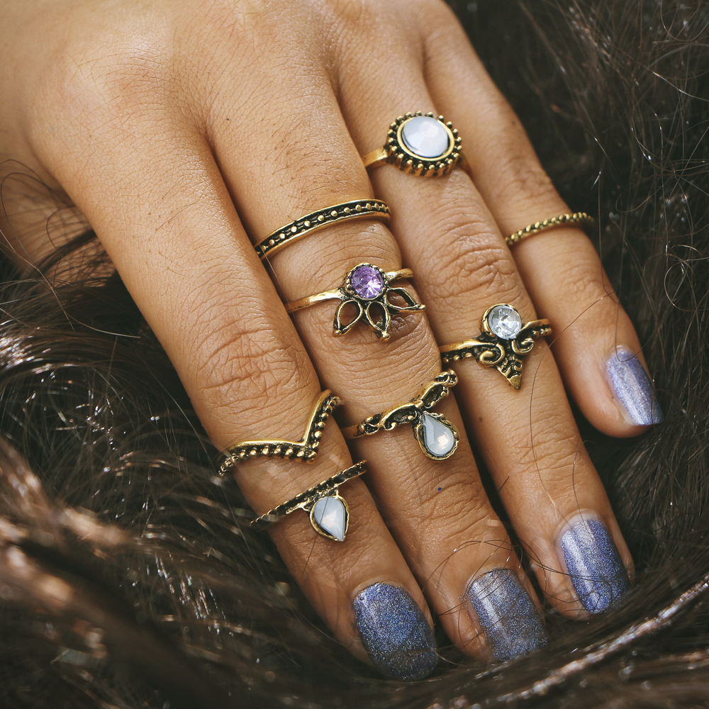 Retro Ring,gemstone Diamond Ring,geometry Ring Set Eight Piece Suit ...