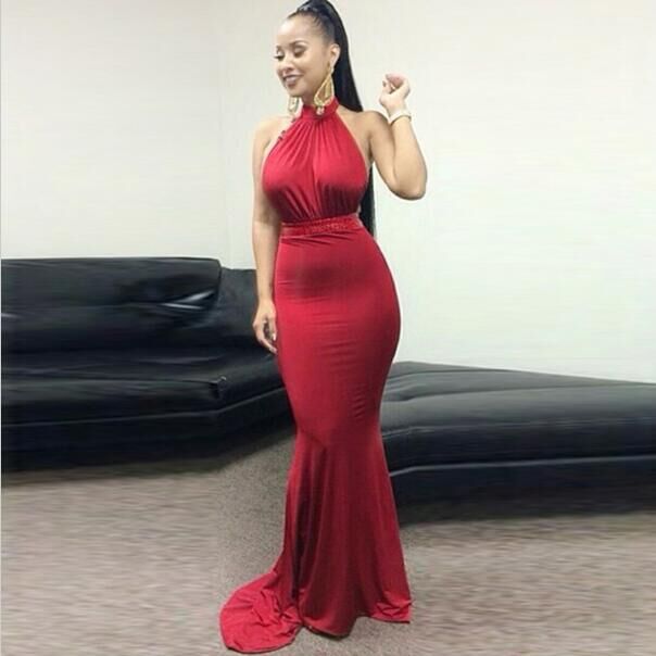 Real Sexy High Neck Red Backless Prom Dress,Mermaid Long Evening Dress ...